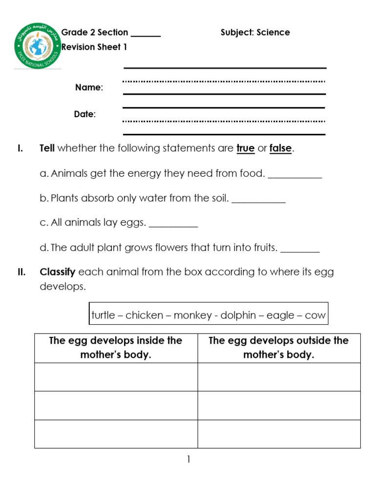 Grade 2 - Revision Sheet - C+B | PDF