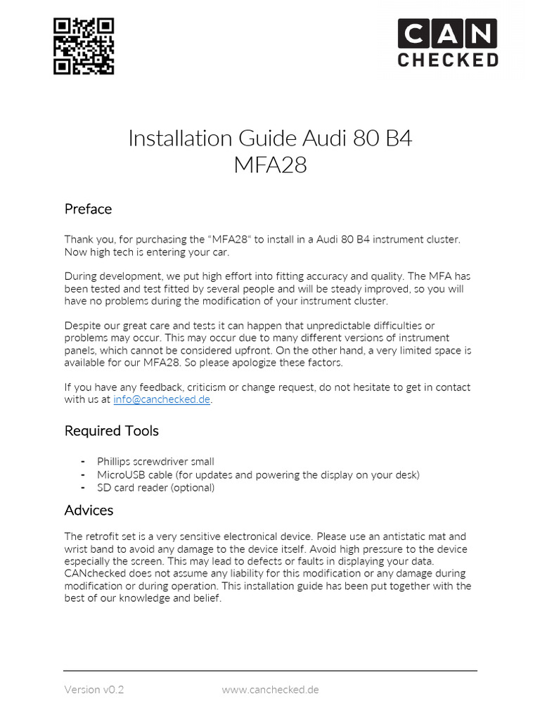 Audi 80 B4 MFA28 Installation Guide | PDF | Computing