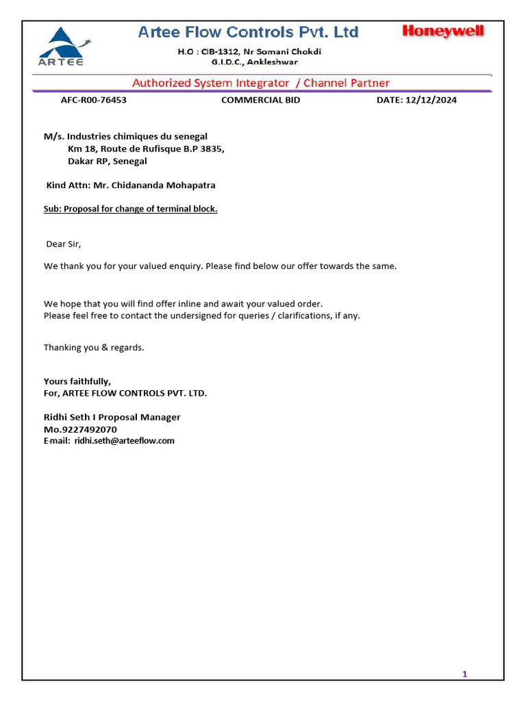 AFC-R10-76453 - Indorama ICS - Commercial Offer | PDF