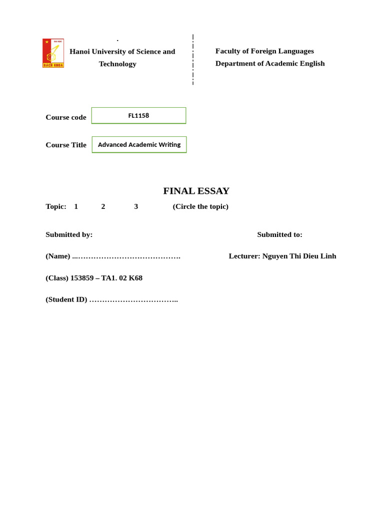 Final Essay Cover Page and Format Instructions | PDF | Essays | Mongol ...