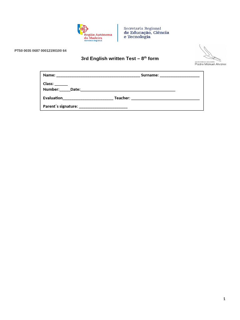 3rd English Written Test | PDF