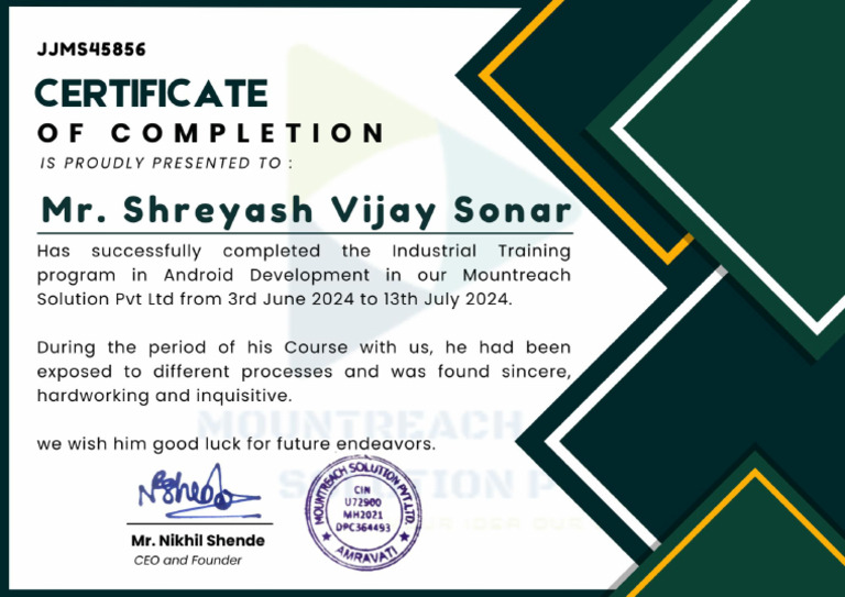 Industrial Training Certificate | PDF