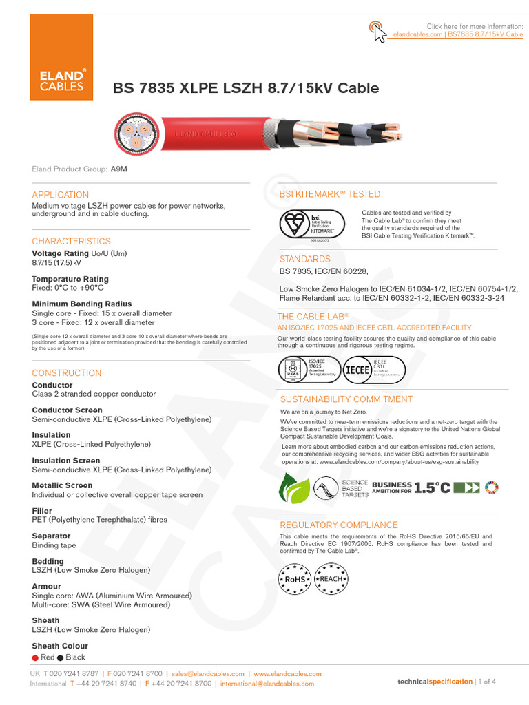 bs-7835-xlpe-lszh-15kv-cable | PDF | Electrical Engineering | Electricity