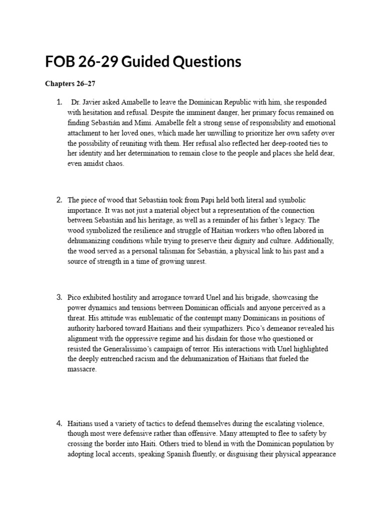 FOB Chapters 26-29 Guided Questions | PDF | Dominican Republic | Violence