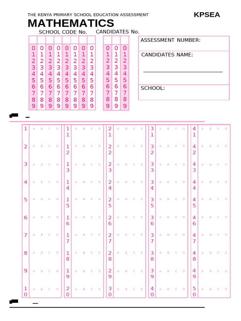 2555 CBC Kpsea Answer Sheet Word Format | PDF