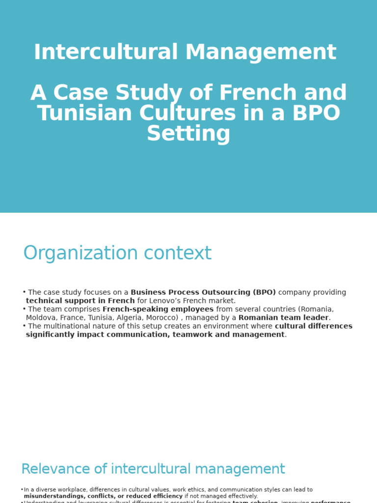 Intercultural Management a Case Study of French and Tunisian Cultures in a BPO Setting | PDF ...