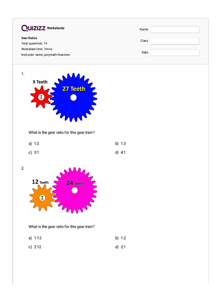 Gear Ratio Quiz for Students | PDF | Gear | Automotive Technologies