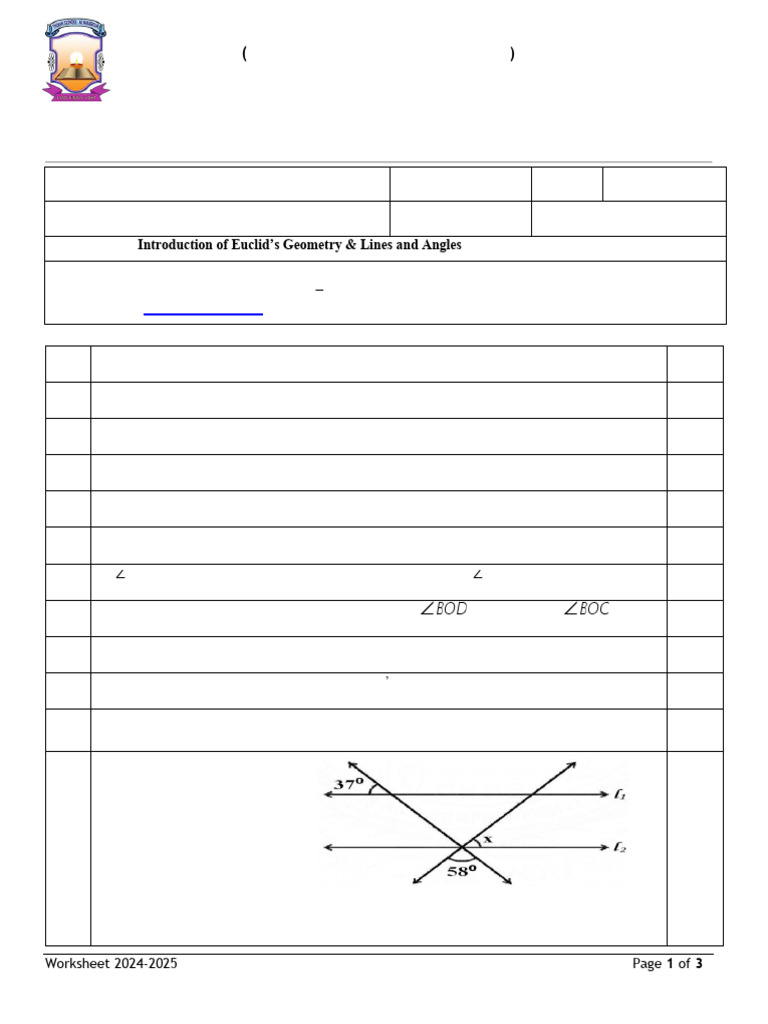 Line and Angles - Euclid-S Geometry | PDF | Angle | Axiom