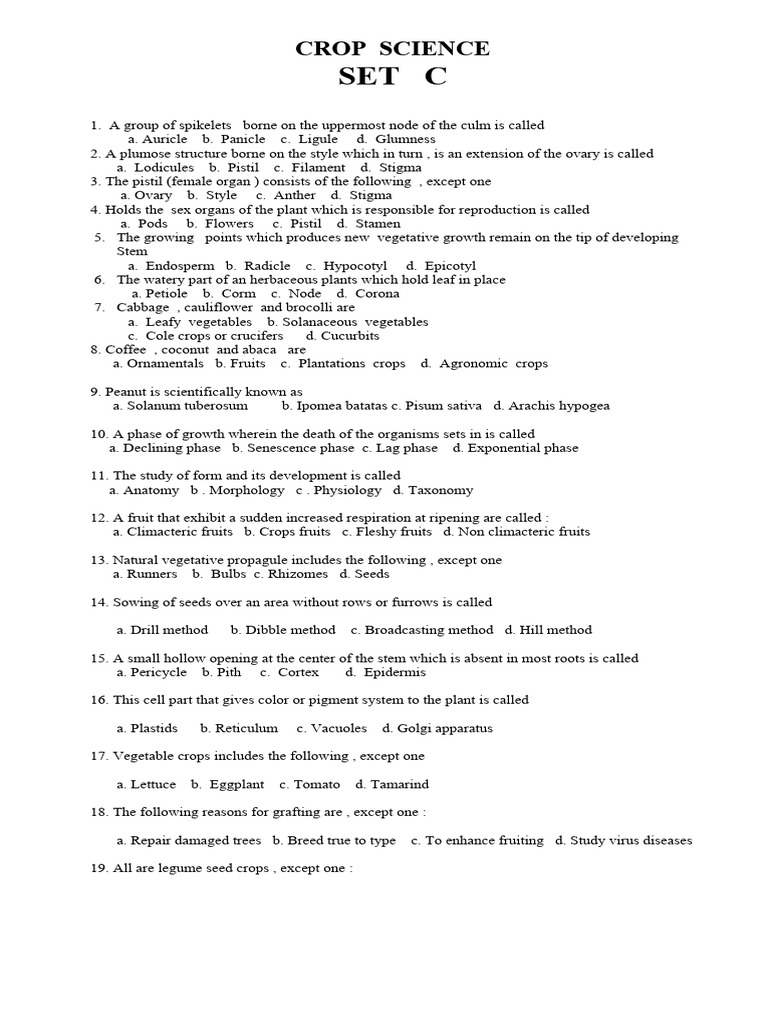 Crop Science 100 Q A SetC | PDF | Plants | Flowers