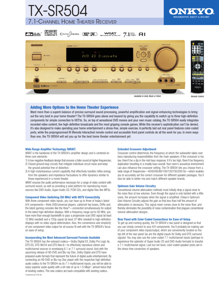 tx-sr504 Leaflet | PDF | Electronics | Sound