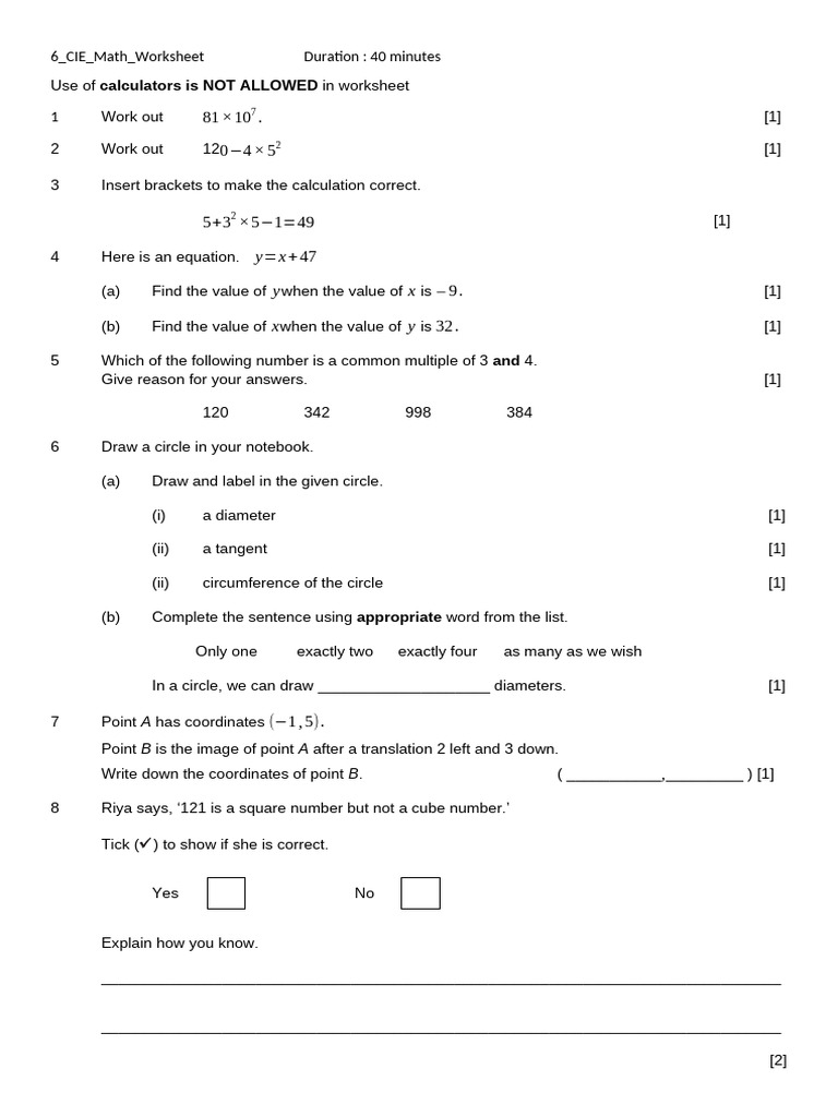 6 CIE Practice Worksheet | PDF | Circle | Geometry