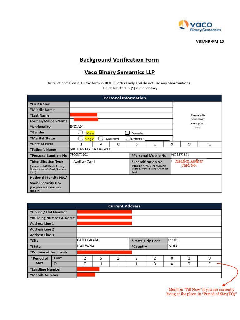 Sample BGV Form - FADV | PDF