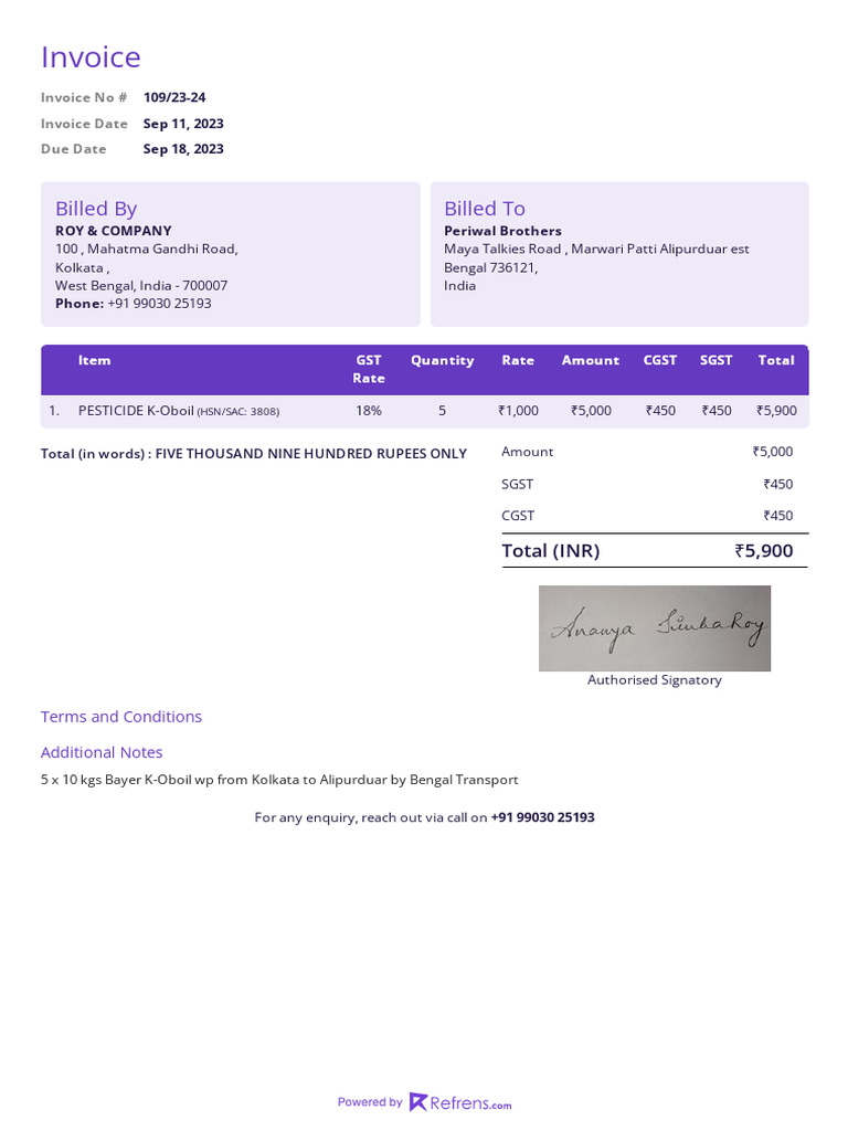 Invoice 10923 24 Roy and Company Periwal Brothers | PDF