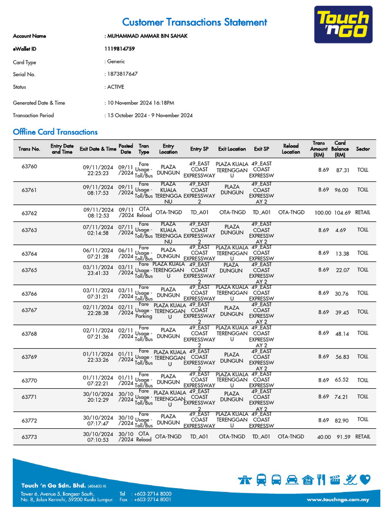 Statement November | PDF | Toll Road | Land Transport