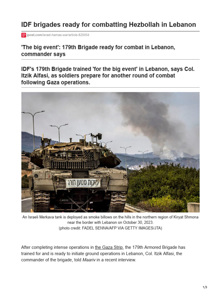IDF Brigades Ready For Combatting Hezbollah in Lebanon | PDF | Israel ...