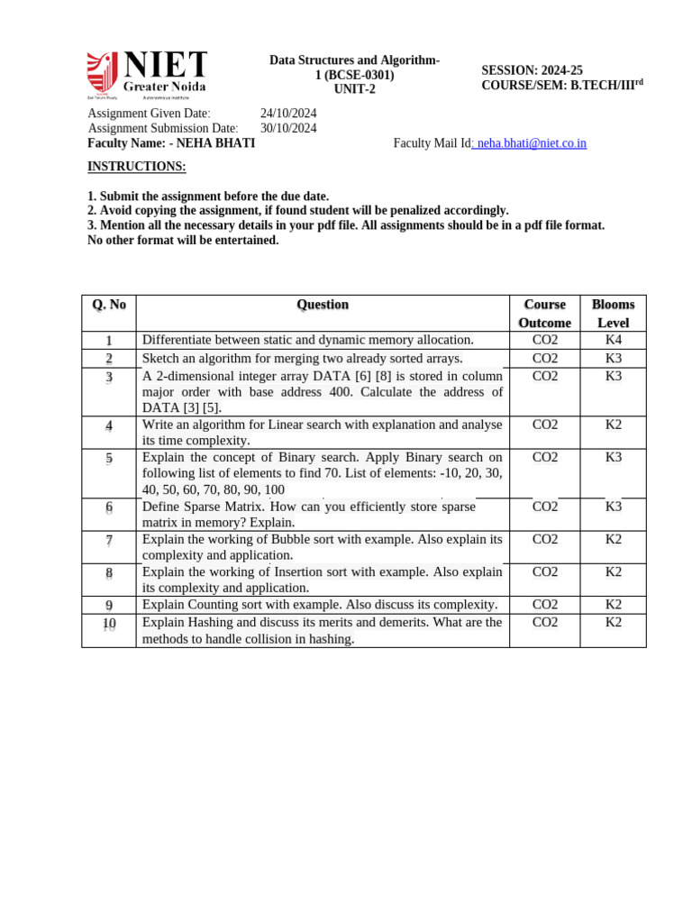 Dsa-1 Unit-2 Assignment | PDF
