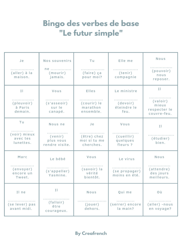 Bingo des verbes au futur simple | PDF