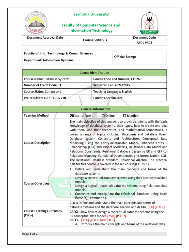 Database Systems Course Syllabus | PDF | Relational Model | Databases