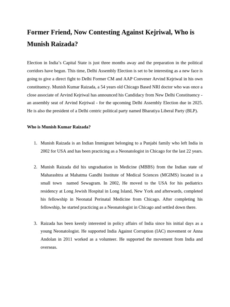 10 Pointers On DR Munish Kumar Raizada | PDF | Political Events | Elections