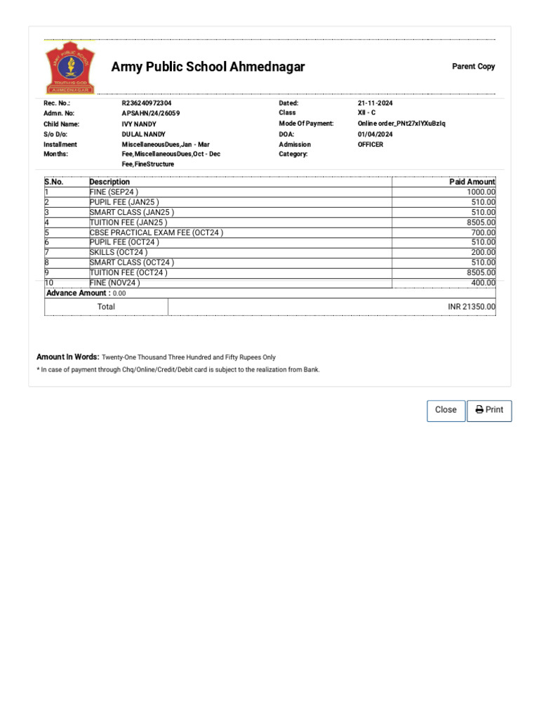 Erp - Awesindia.edu - in FeeReceipts PrintFeeReceiptParent | PDF ...