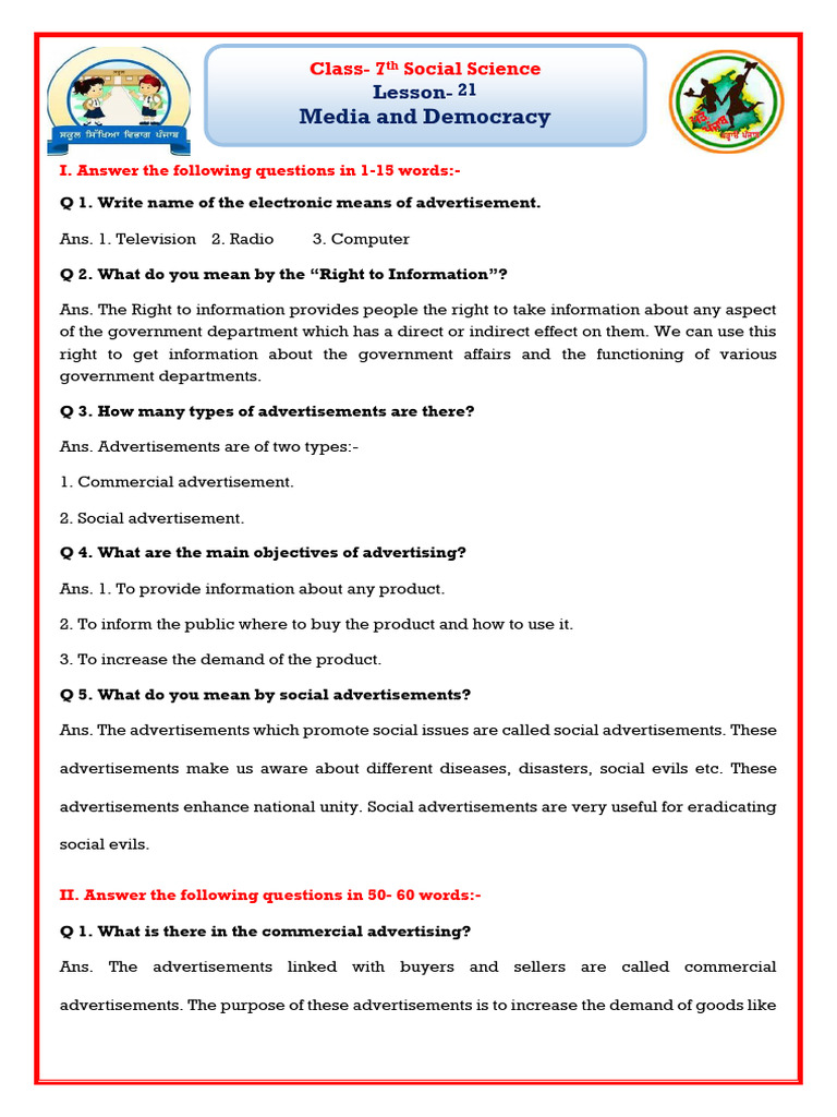 Media and Democracy: Class 7 Q&A | PDF | Advertising | Human Communication