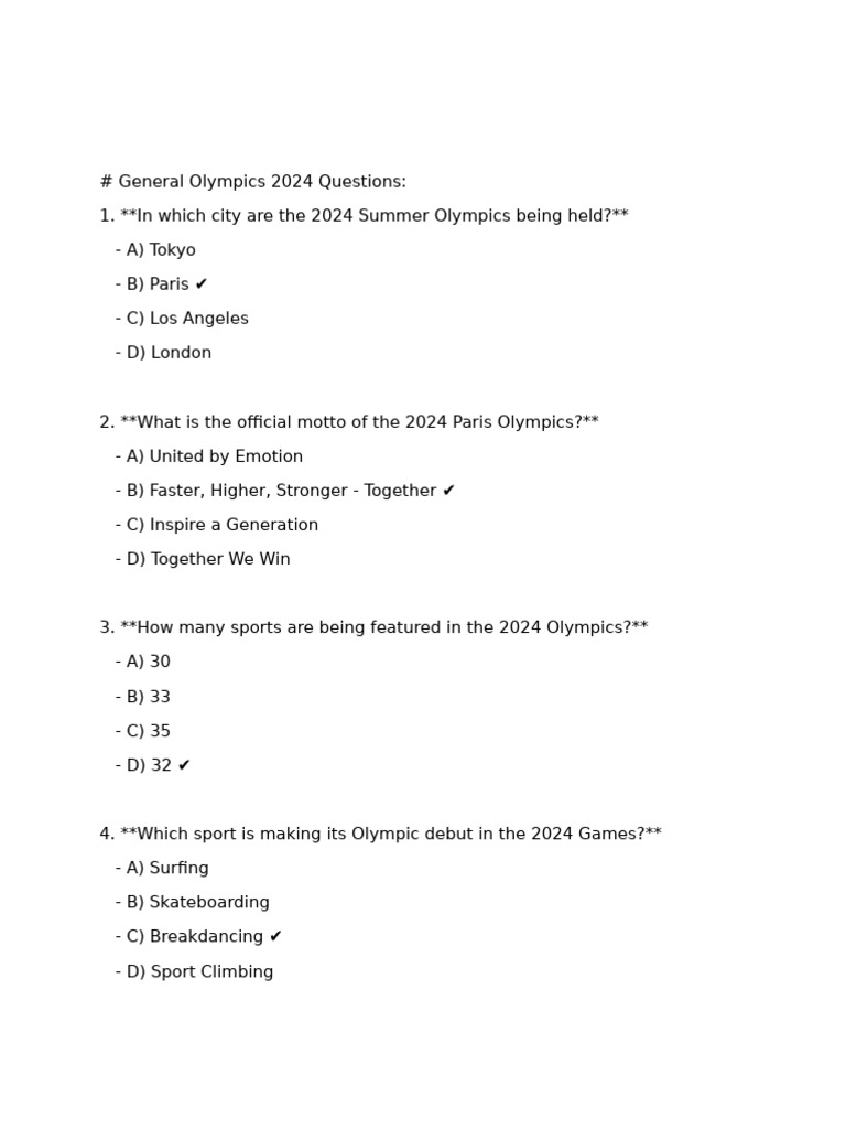 Olympics 2024 Quiz | PDF | Summer Olympic Games | Olympic Games