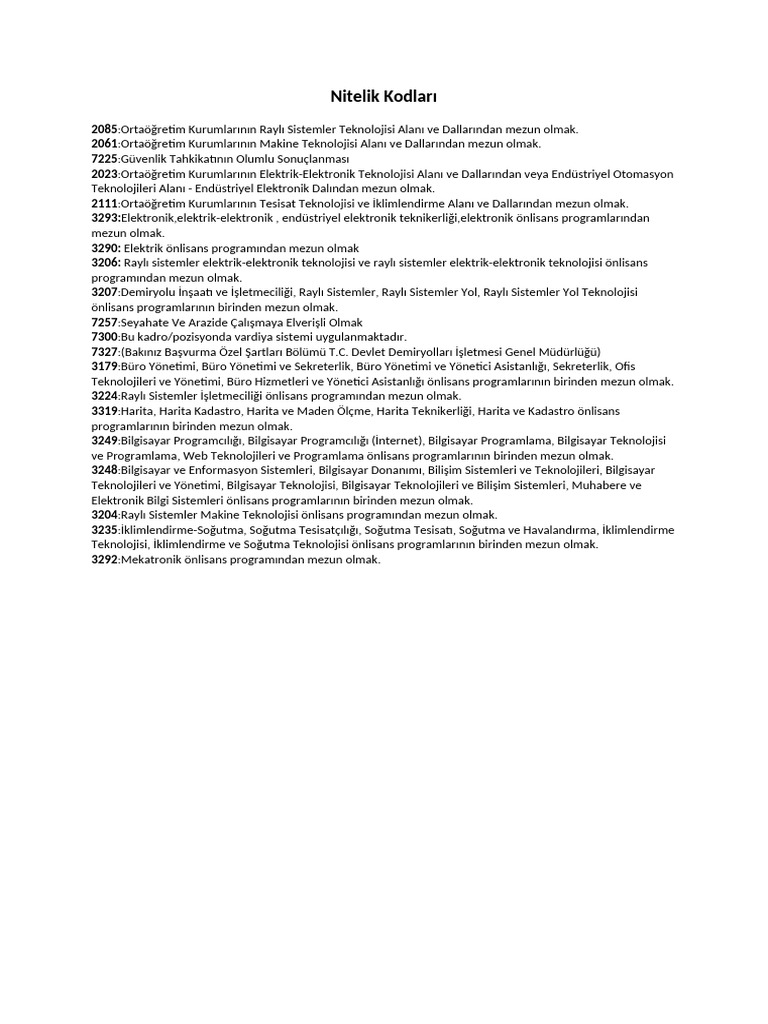 Yks Nitelik Kodlar | PDF