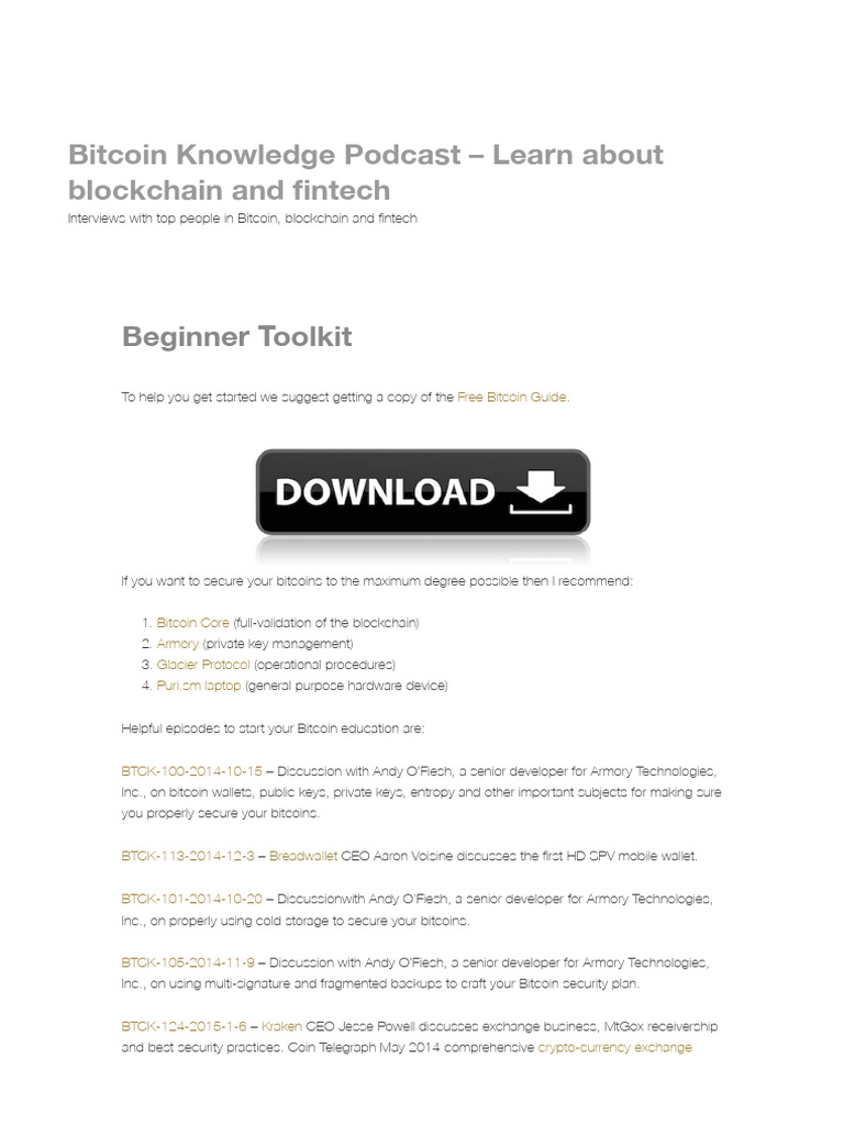 Bitcoin Knowledge Podcast - Learn About Blockchain and Fintech | PDF