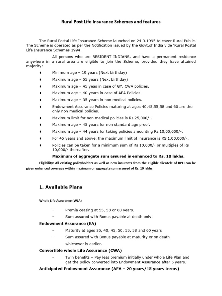 Rural Postal Life Insurance Overview | PDF | Insurance | Life Insurance