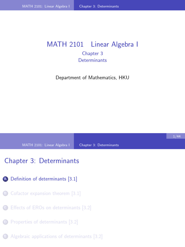 MATH 2101 Linear Algebra I: Determinants | PDF | Determinant | Matrix (Mathematics)