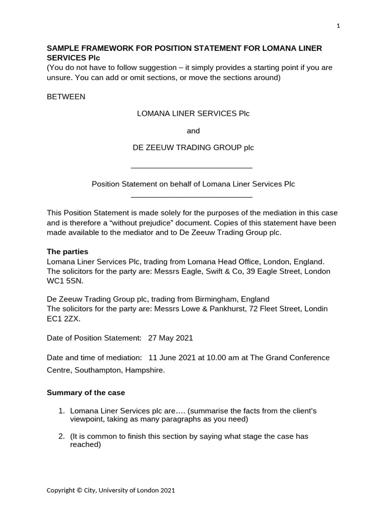 Sample Position Statement Framework | PDF | Alternative Dispute ...