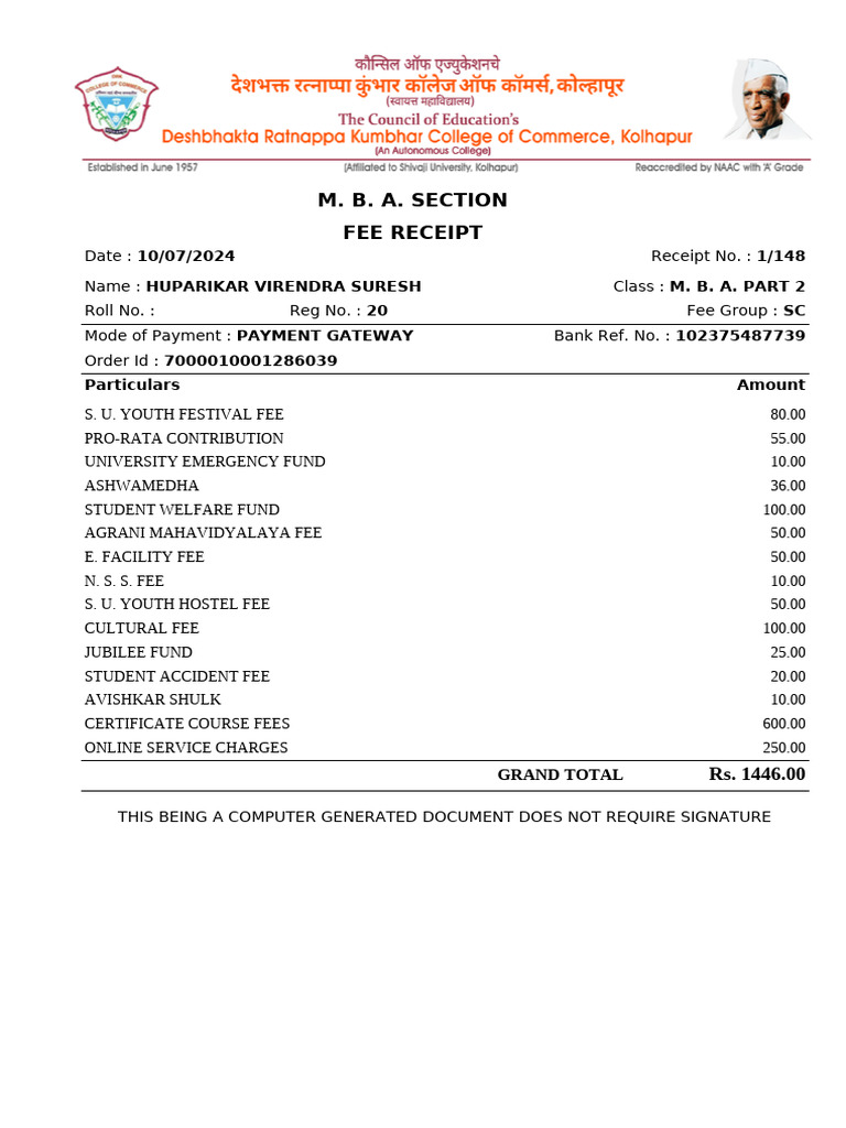 Fee Receipt | PDF