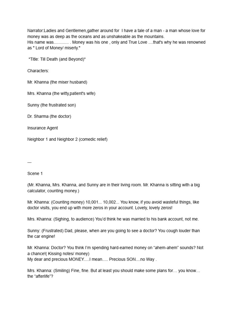 Script For Play | PDF | Laughter