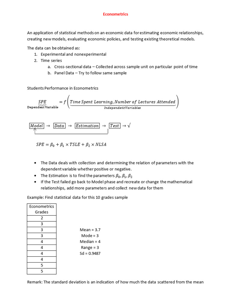 00 Econometrics Notes Pdf Econometrics Statistics