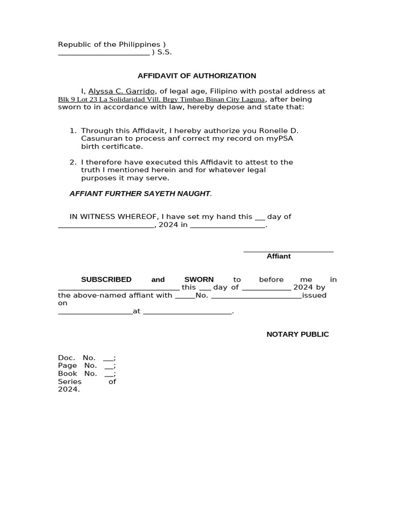 Affidavit-of-Authorization. | PDF
