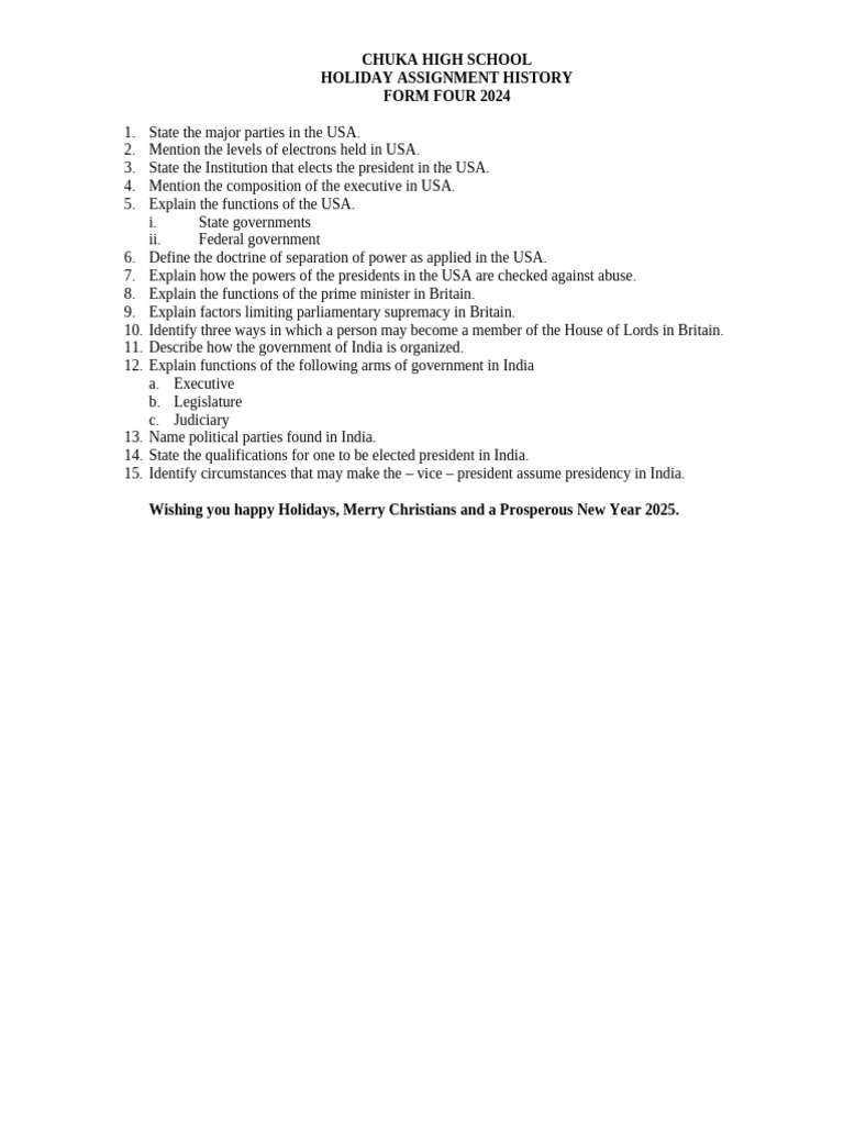 Form Four History Assignment 2024 | PDF