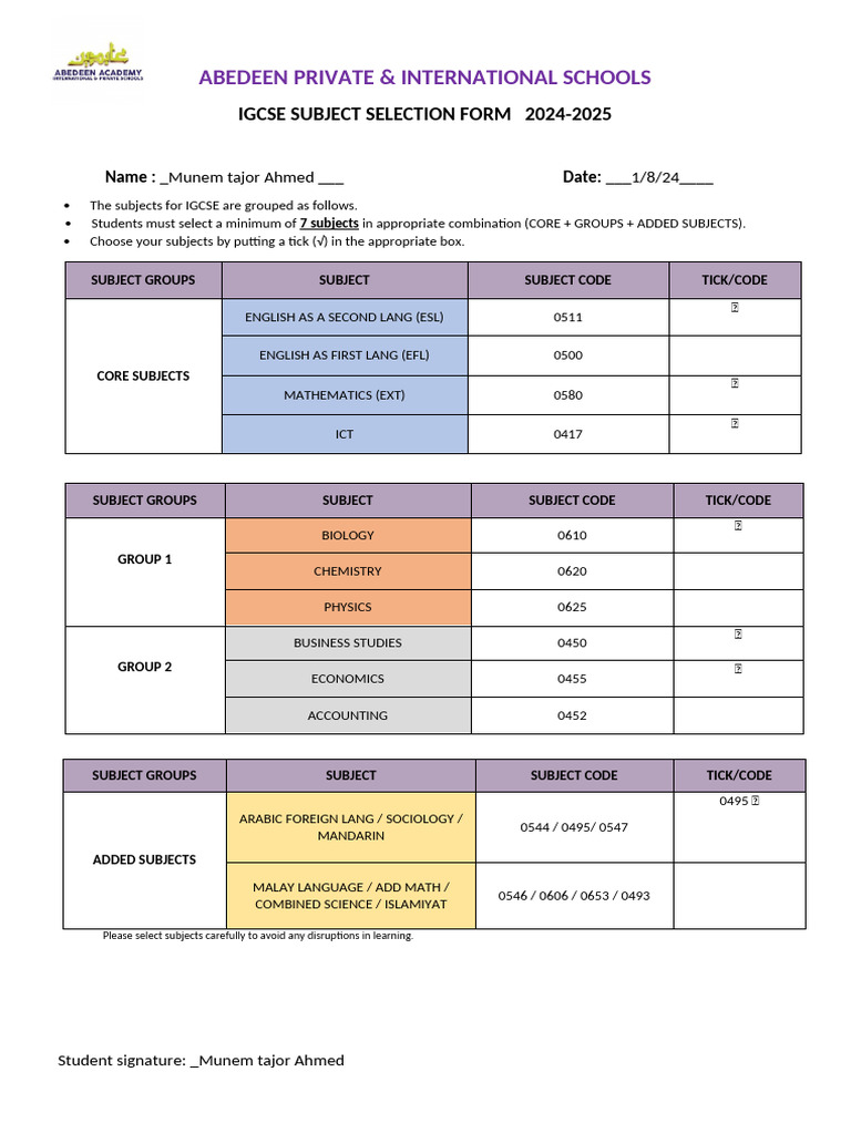 Igcse Subject Selection Form Ready | PDF | Science