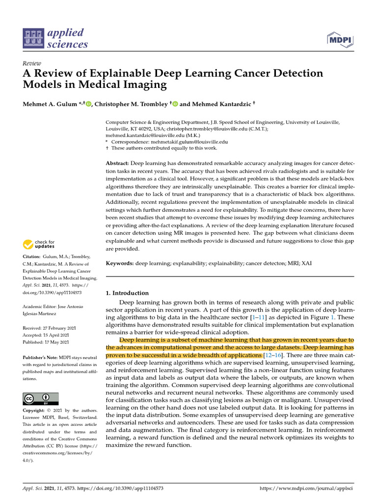 A Review of Explainable Deep Learning Cancer Detection Models in ...