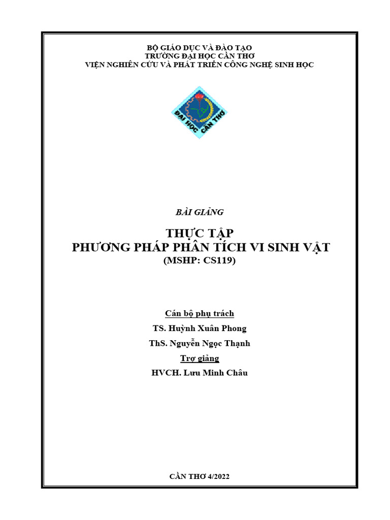 Thuc Tap PP Phan Tich VSV - 2022 | PDF