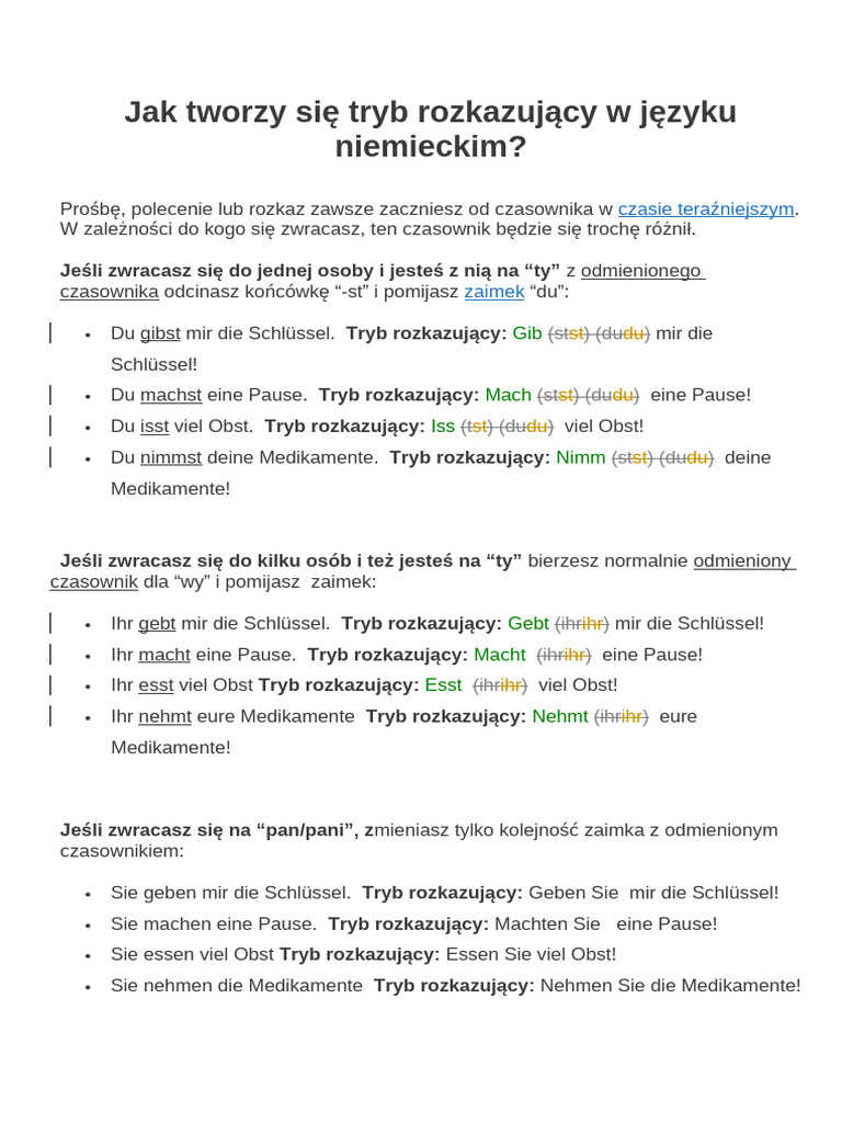 Jak Tworzy Się Tryb Rozkazujący W Języku Niemieckim | PDF