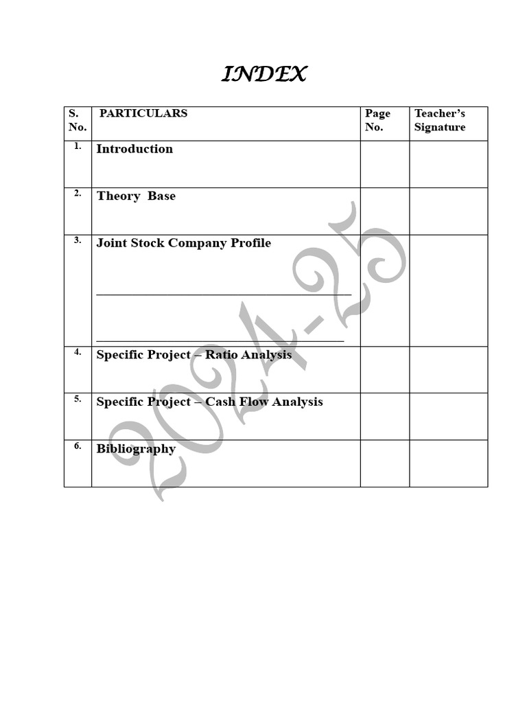 Accountancy Project Index (2024-25) | PDF