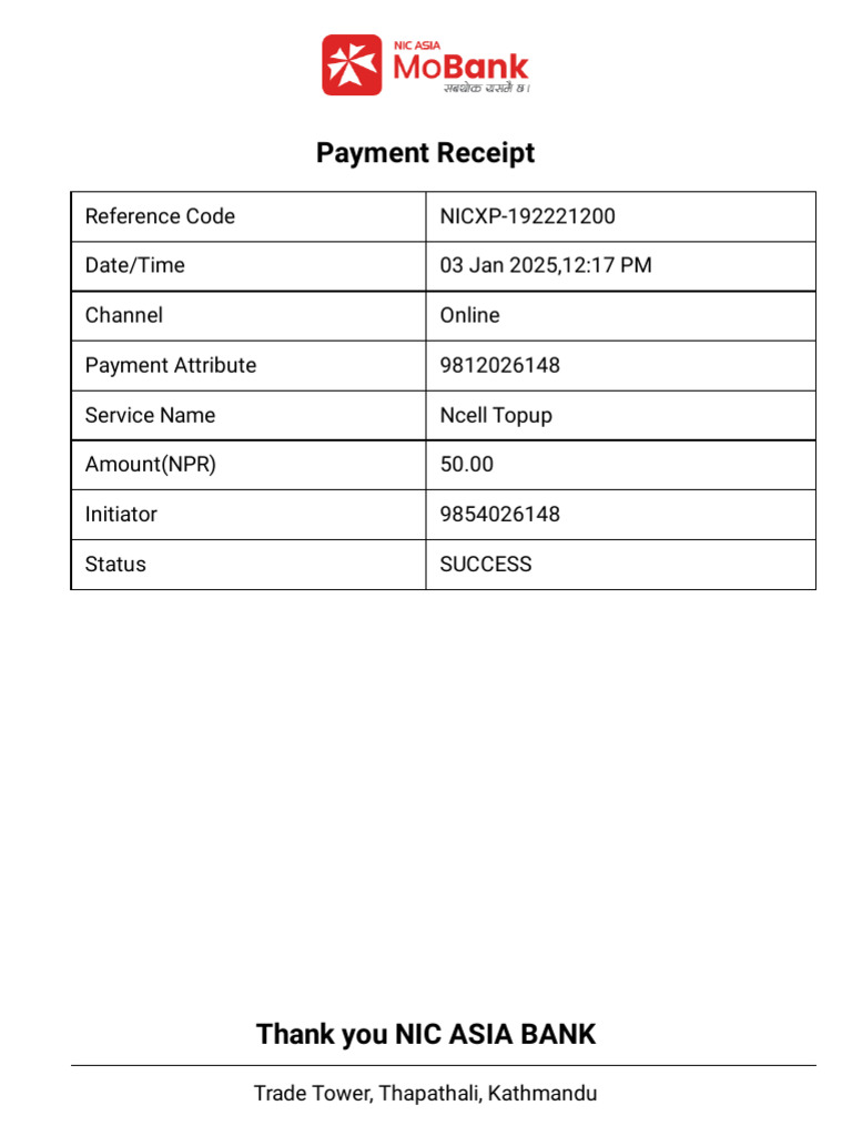NCELL Receipt | PDF