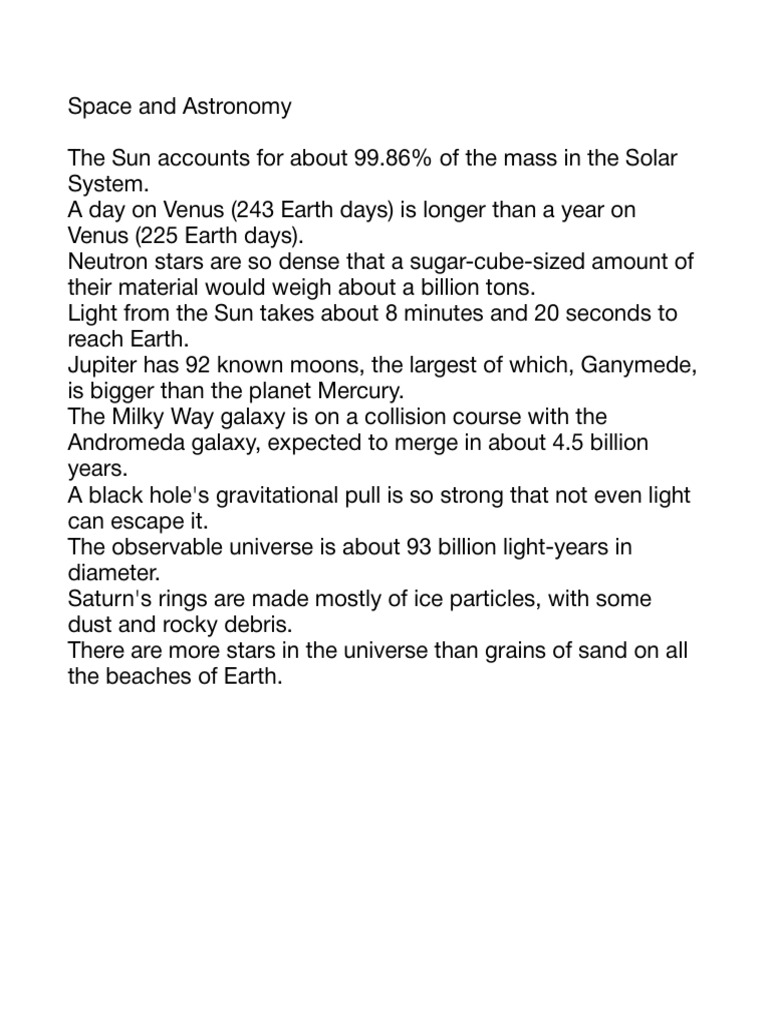 Fascinating Space Facts | PDF