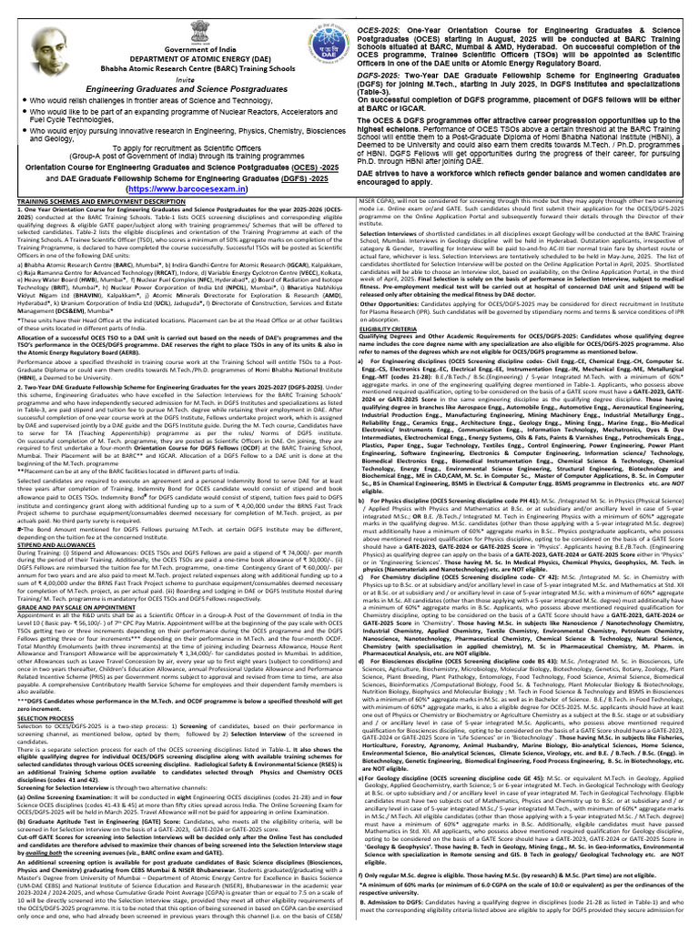 BARC Training & Employment 2025-26 | PDF | Engineering | Physical Sciences