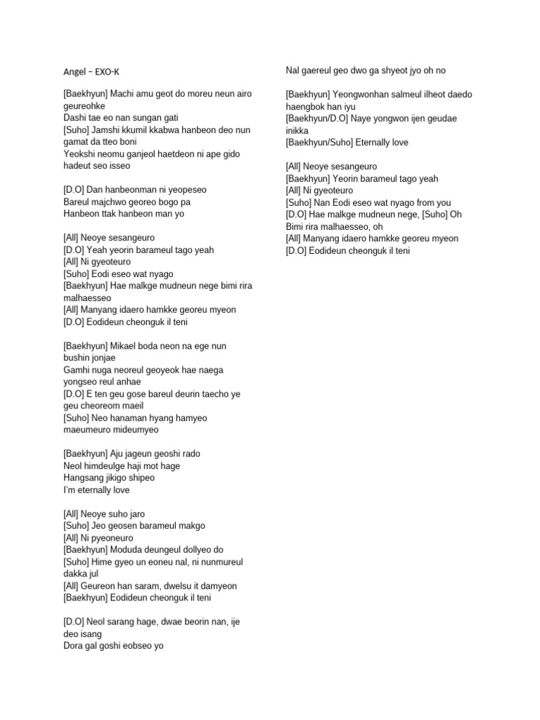 EXO-K Angel Lyrics Translation | PDF