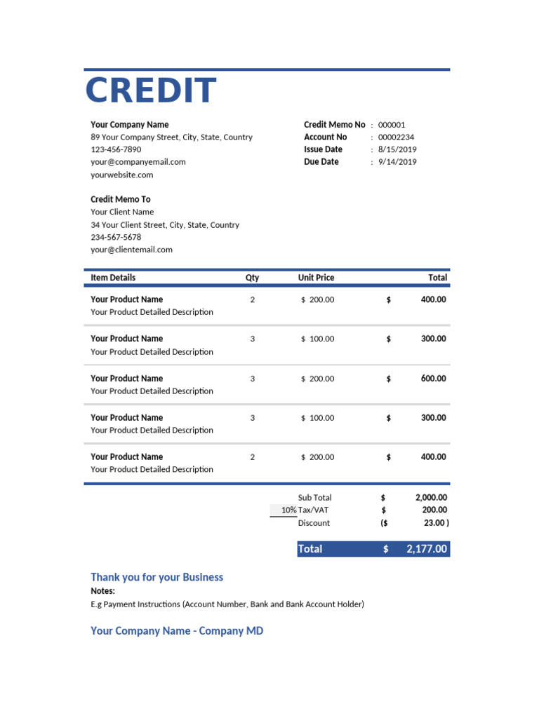 Credit Memo Template Example | PDF | Payments | Money