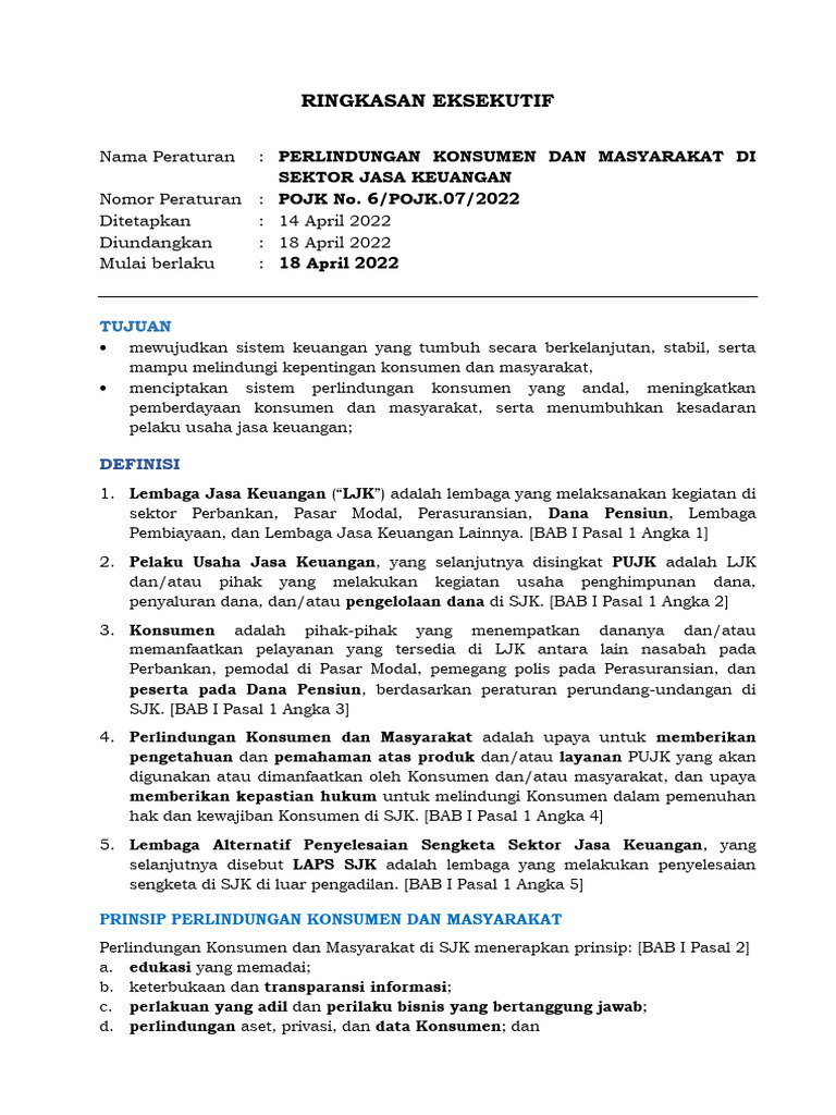 Ringkasan Eksekutif Pojk No6pojk072022 | PDF