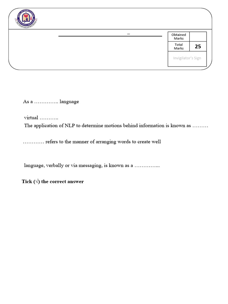 QP Format 7th Class Computer FA-2 | PDF | Artificial Intelligence | Intelligence (AI) & Semantics