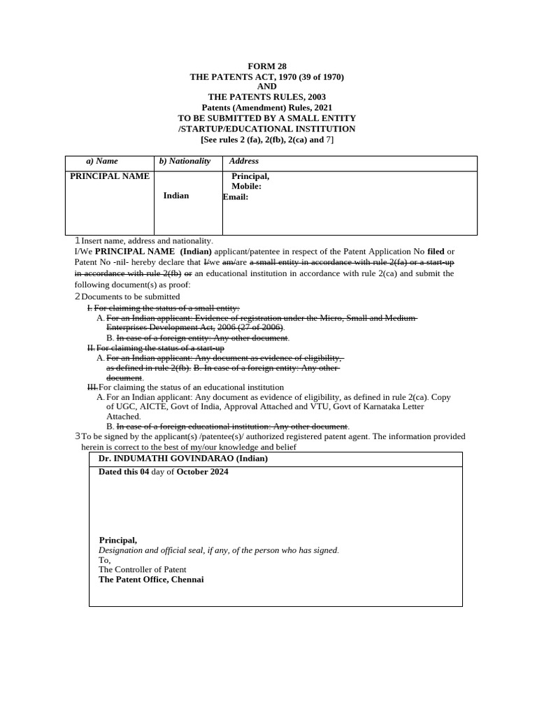 Form 28 Submission for Small Entities | PDF