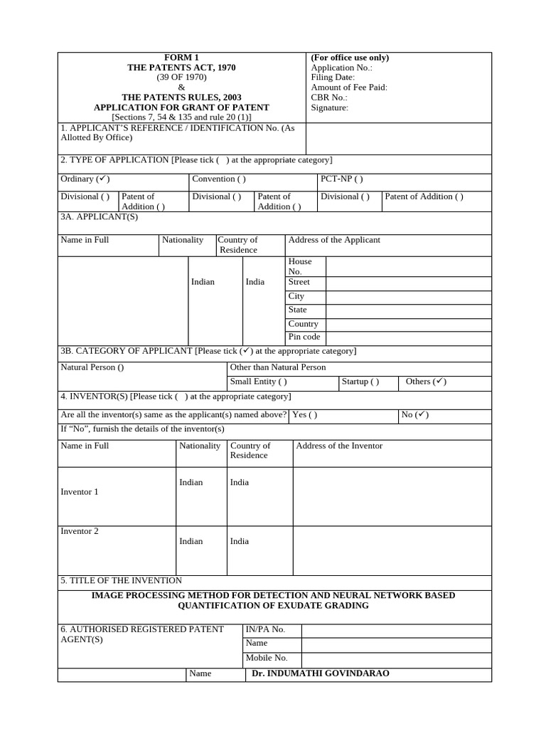 Form_1 | PDF | Patent Application | Patent